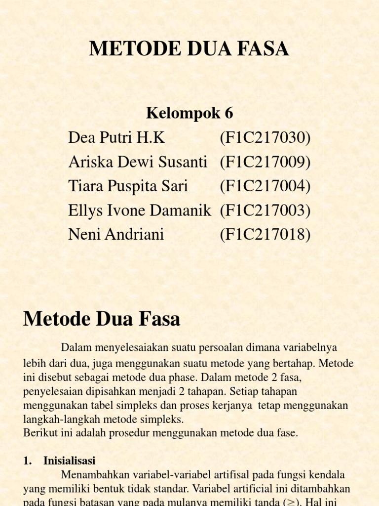 Metode Dua Fasa dalam Program Linier | PDF