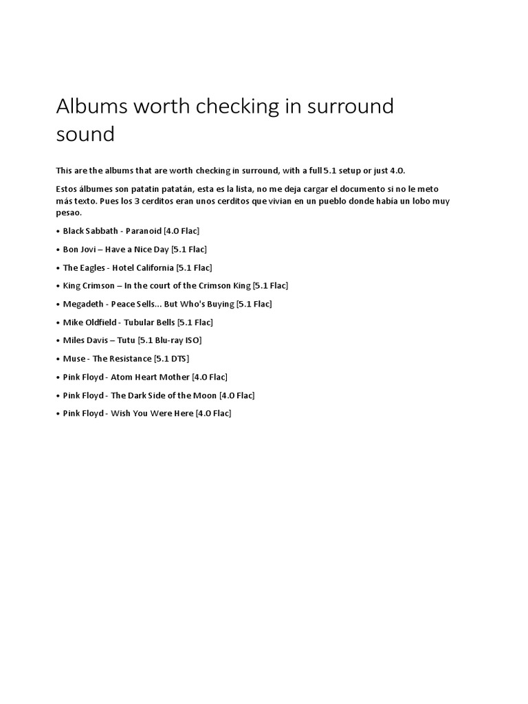 Albums Worth Checking in Surround Sound | PDF