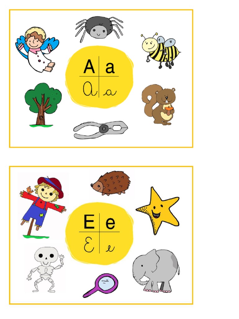 Las Vocales en Sus 4 Formas Con Dibujos | PDF