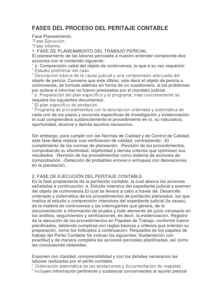 Fases Del Proceso Del Peritaje Contable | PDF | Planificación | Science
