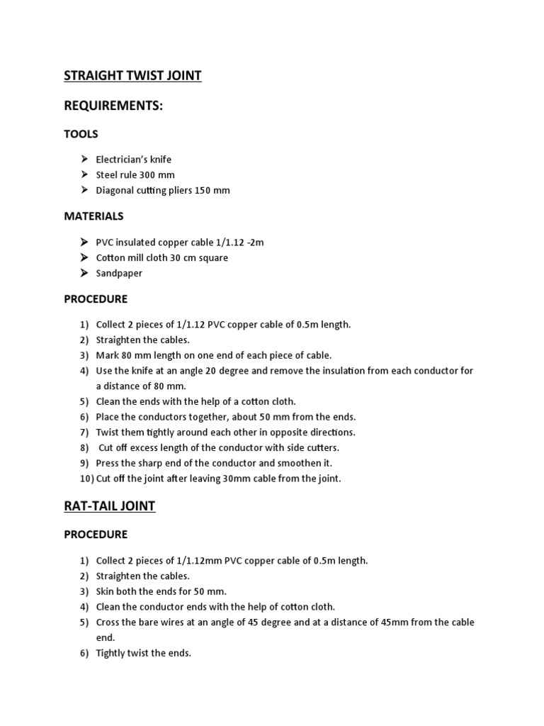 Straight Twist Joint | PDF | Wire | Insulator (Electricity)