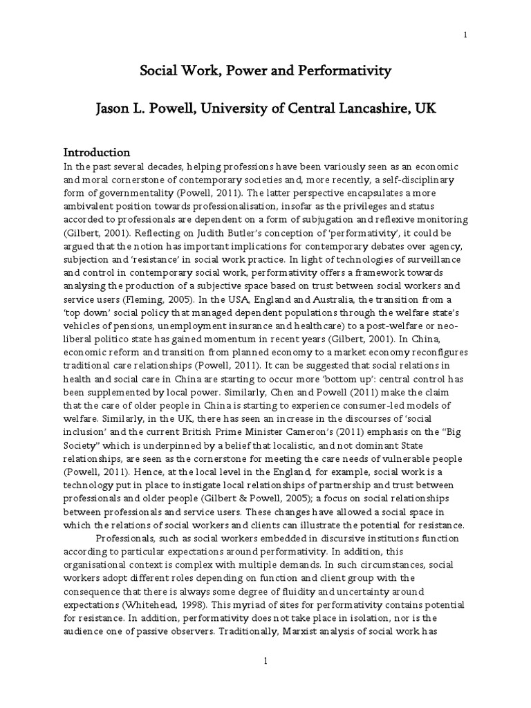 Jason Powell (2012) Social Work, Power and Performativity | PDF | Power ...