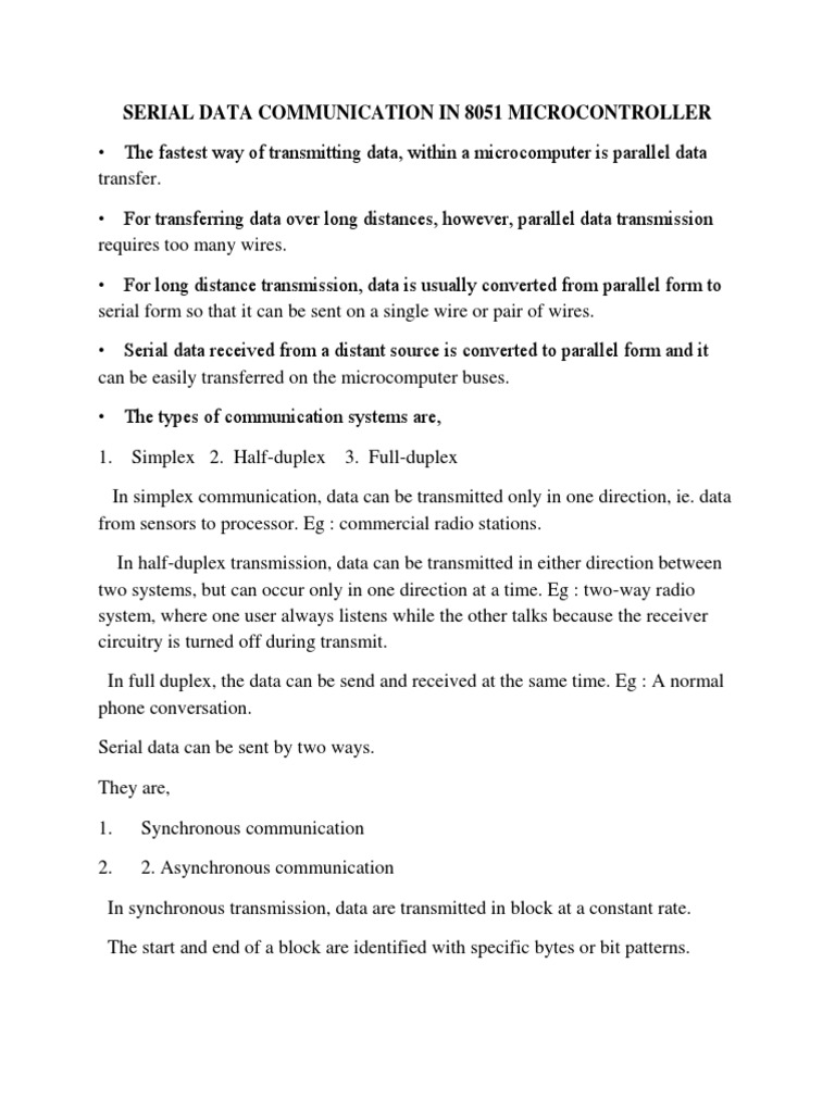 Serial Data Communication In 8051 Microcontroller Pdf Duplex Telecommunications Networks