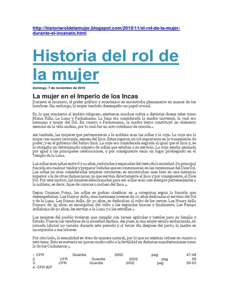 Historia de La Mujer | PDF | Imperio Inca | Mujer