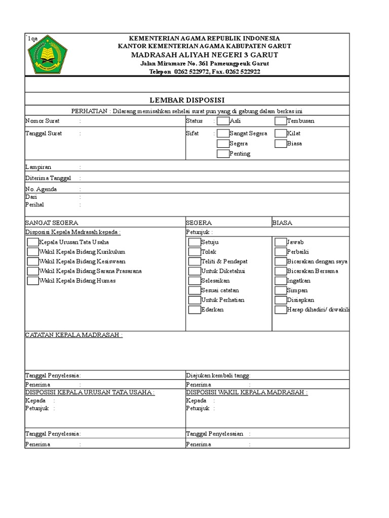 Lembar Disposisi Surat | PDF