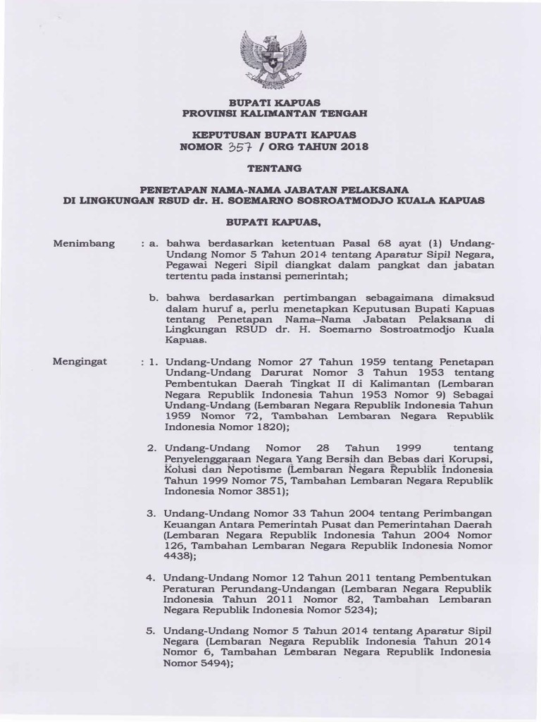 SK Bupati Tentang Penetapan Nama-Nama Jabatan Pelaksana Di Lingkungan ... SK Bupati Tentang Penetapan Nama-Nama Jabatan Pelaksana Di Lingkungan ...