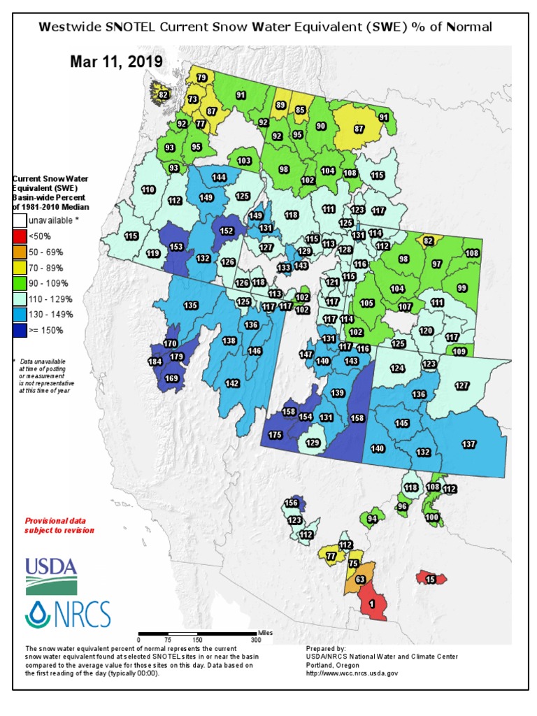 Westwide SNOTEL Current Snow Water Equivalent (SWE) % of Normal | PDF