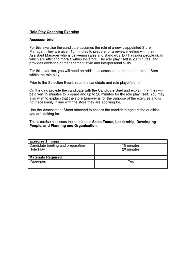 Role Play Coaching for Store Managers | PDF | Leadership | Mentorship