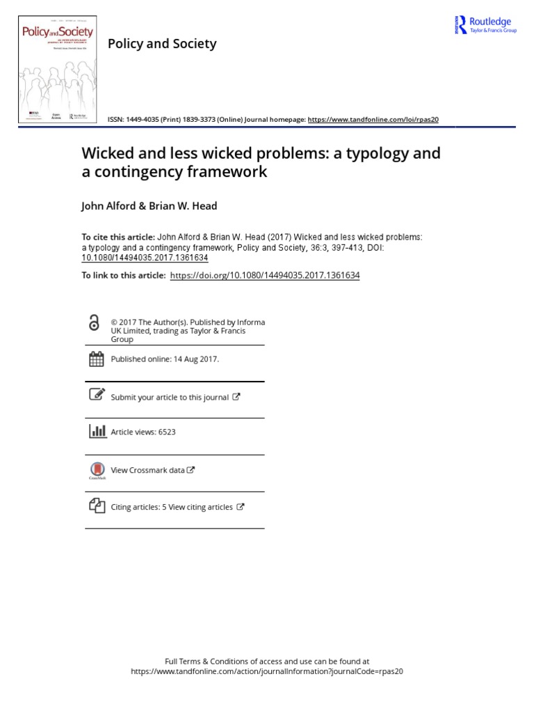Wicked and Less Wicked Problems A Typology and A Contingency Framework ...