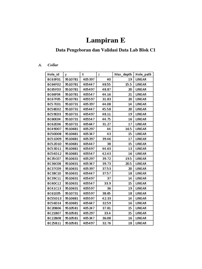 Lampiran E: Data Pengeboran Dan Validasi Data Lab Blok C1 | PDF