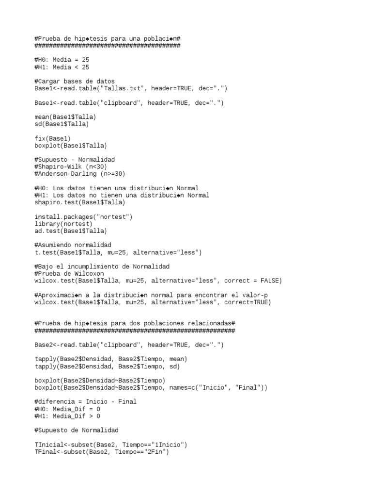 Códigos R | PDF | Prueba T de Student | Recopilación de datos