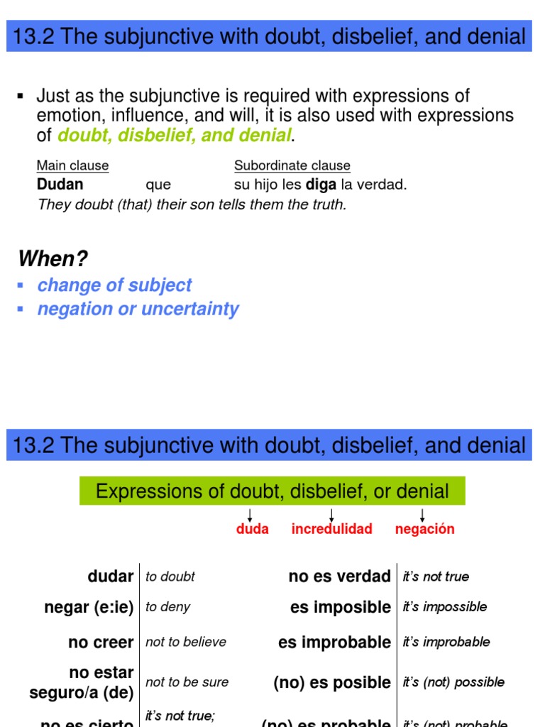 13.2 The Subjunctive With Doubt, Disbelief, and Denial | PDF ...
