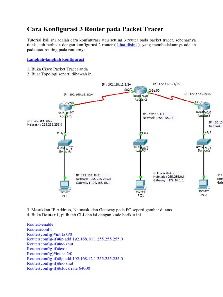 Cara Routing Static Pada 3 Router Di Cisco Packet Tracer