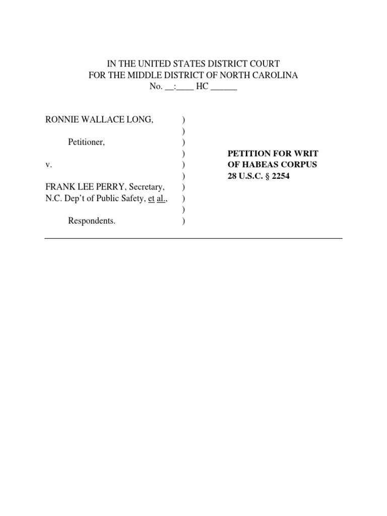 Petition For Writ of Habeas Corpus | PDF | Pro Se Legal Representation ...