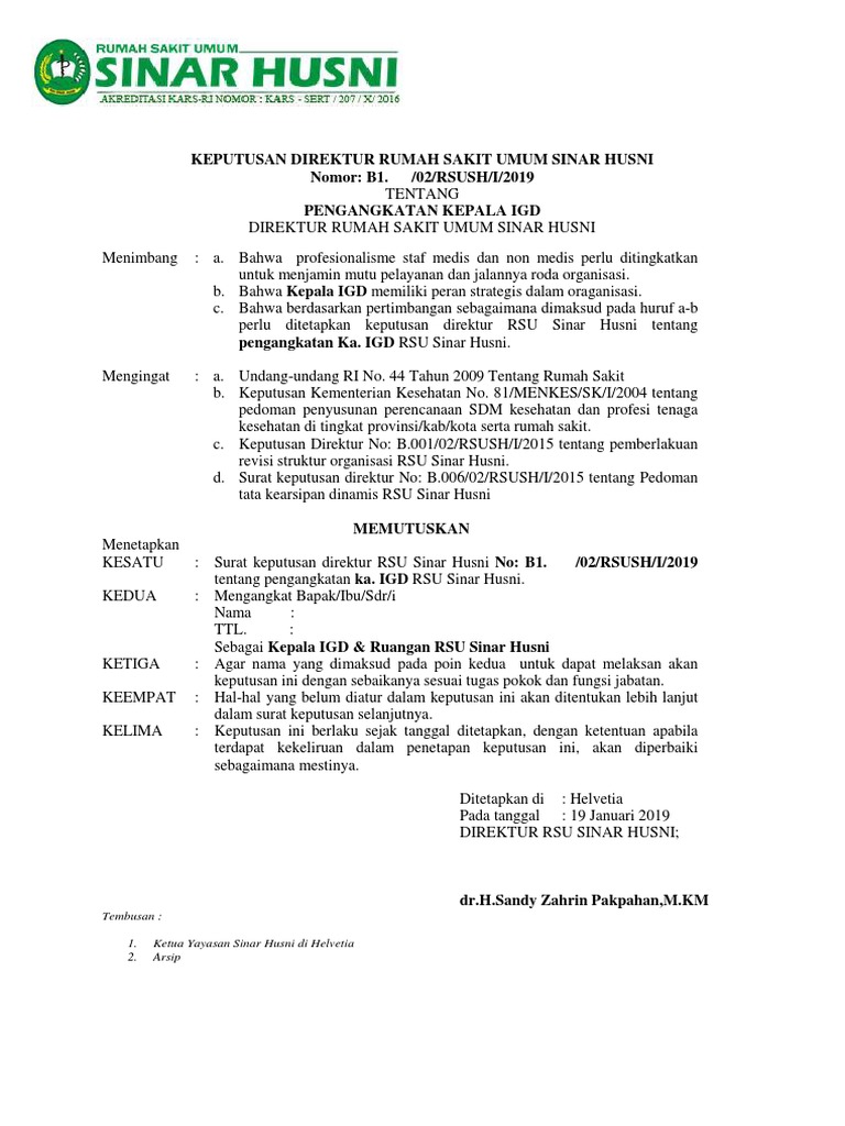 B1 007 SK Pengangkatan Kepala IGD | PDF