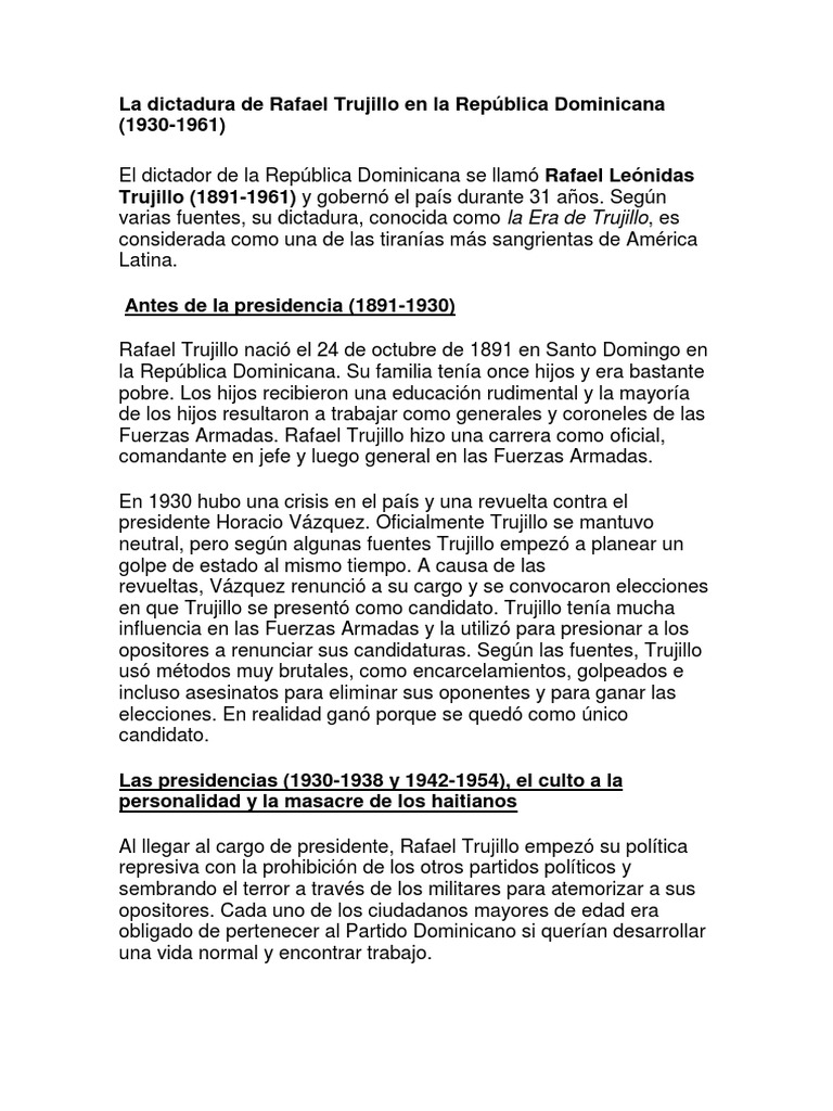 La Dictadura de Rafael Trujillo en La República Dominicana | República ...