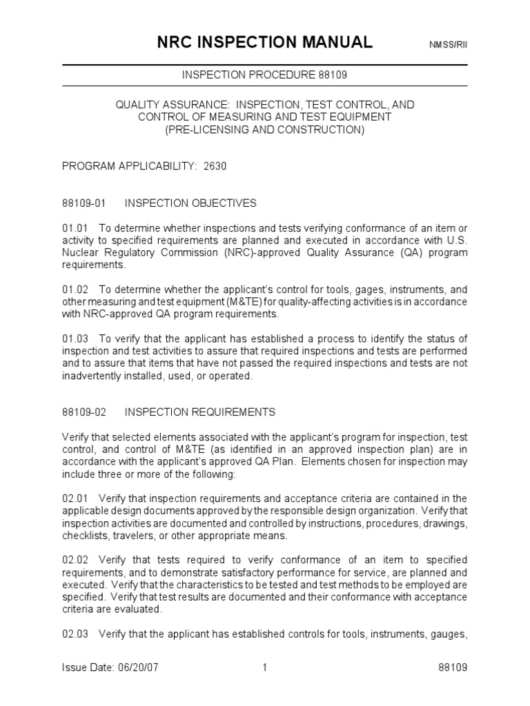 NRC Inspection Manual: Nmss/Rii | PDF | Calibration | Quality Assurance