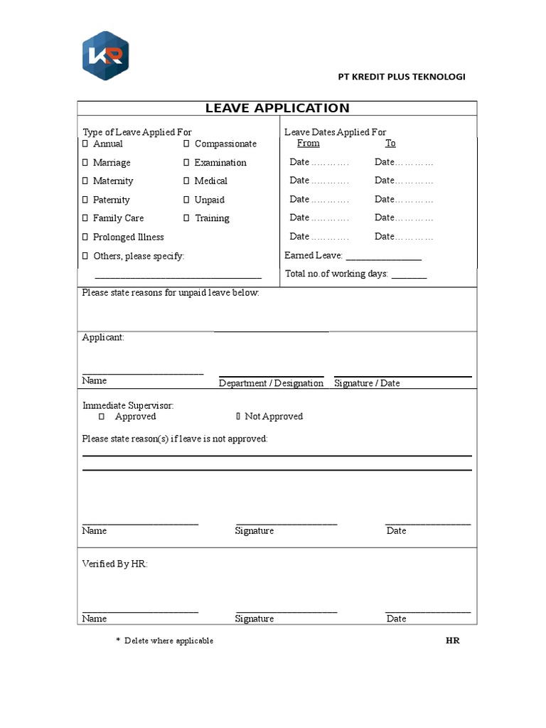 Leave Application: PT Kredit Plus Teknologi | PDF