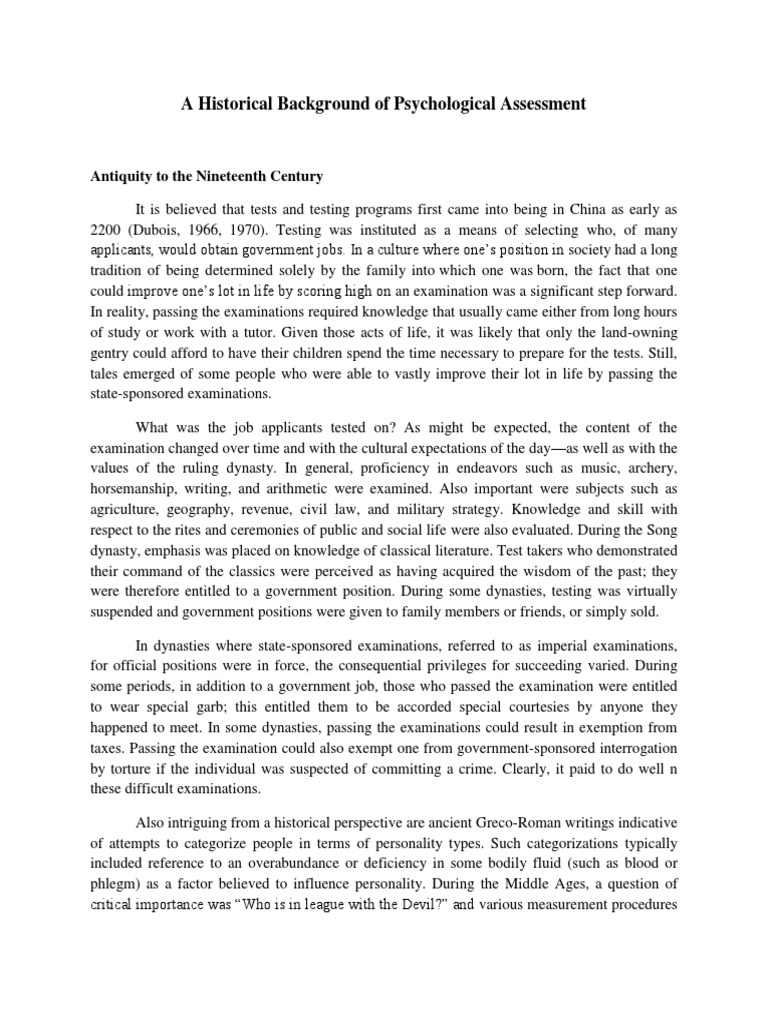 A Comprehensive History of the Development of Psychological Assessment ...