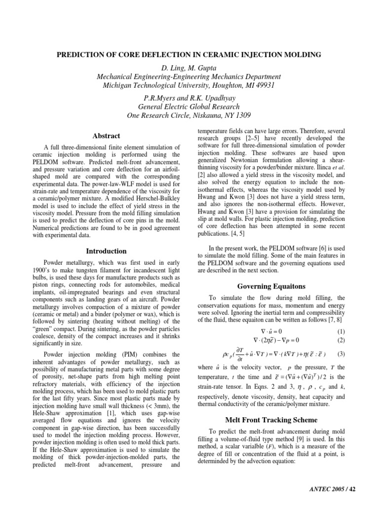 Prediction of Core Deflection in Ceramic Injection Molding: P) : T K T ...