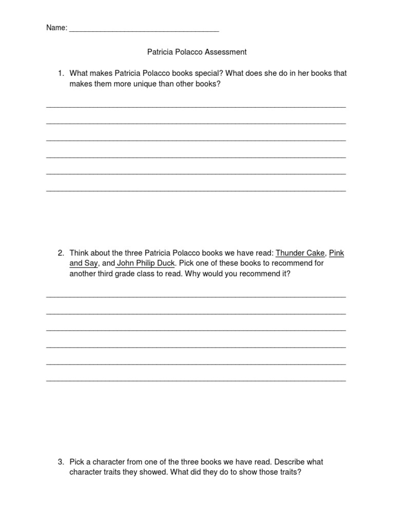Patricia Polacco Book Assessment Guide | PDF | Social Science | Self ...