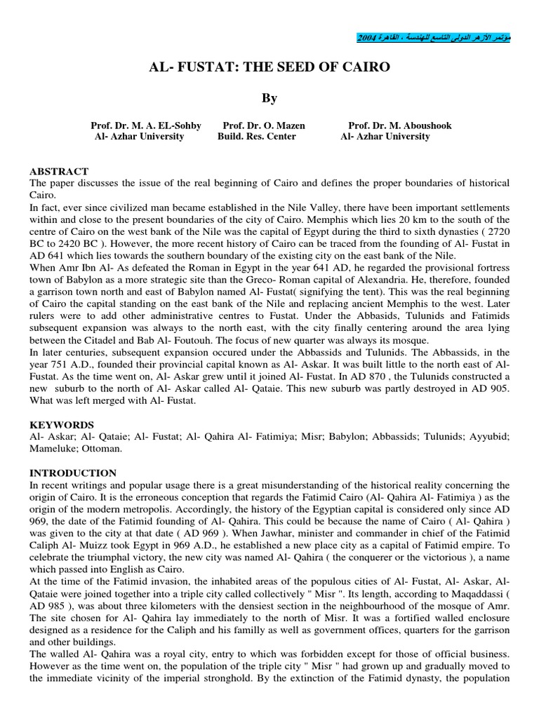 Al - Fustat The Seed of Cairo | PDF | Cairo