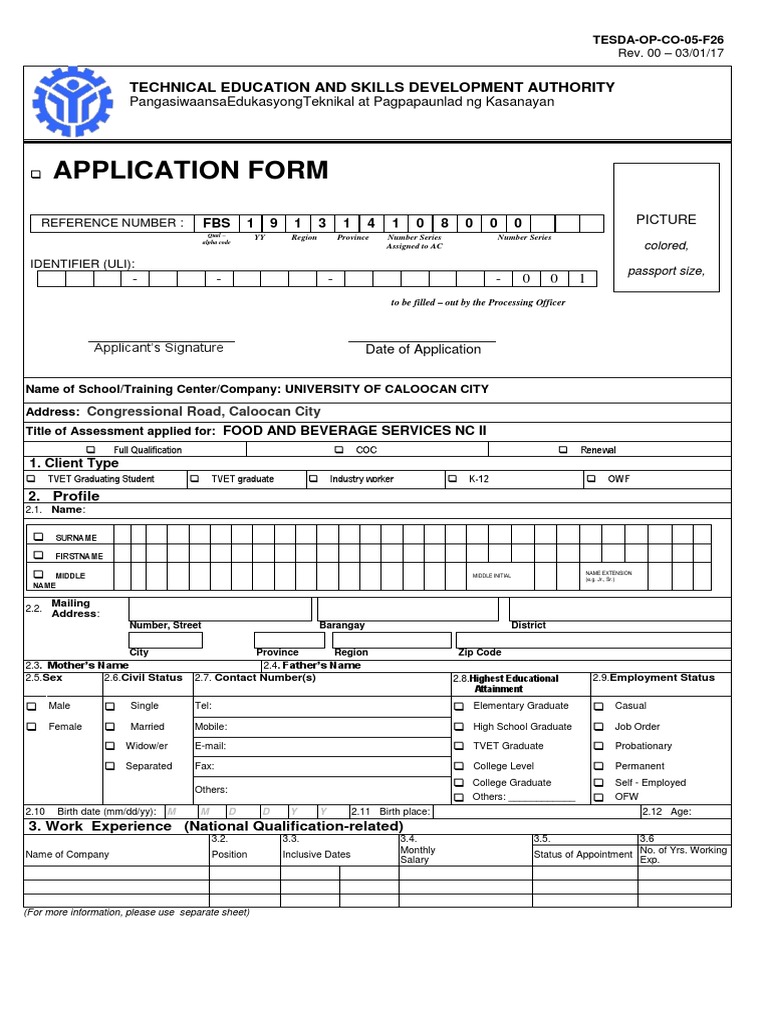 Application Form Fbs nc2 UCC | Download Free PDF | Behavior ...