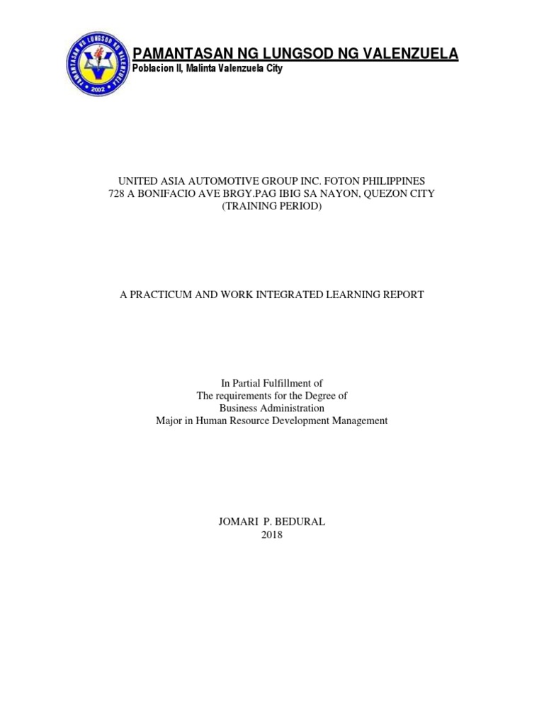 A Practicum and Work Integrated Learning Report on the Personnel and ...