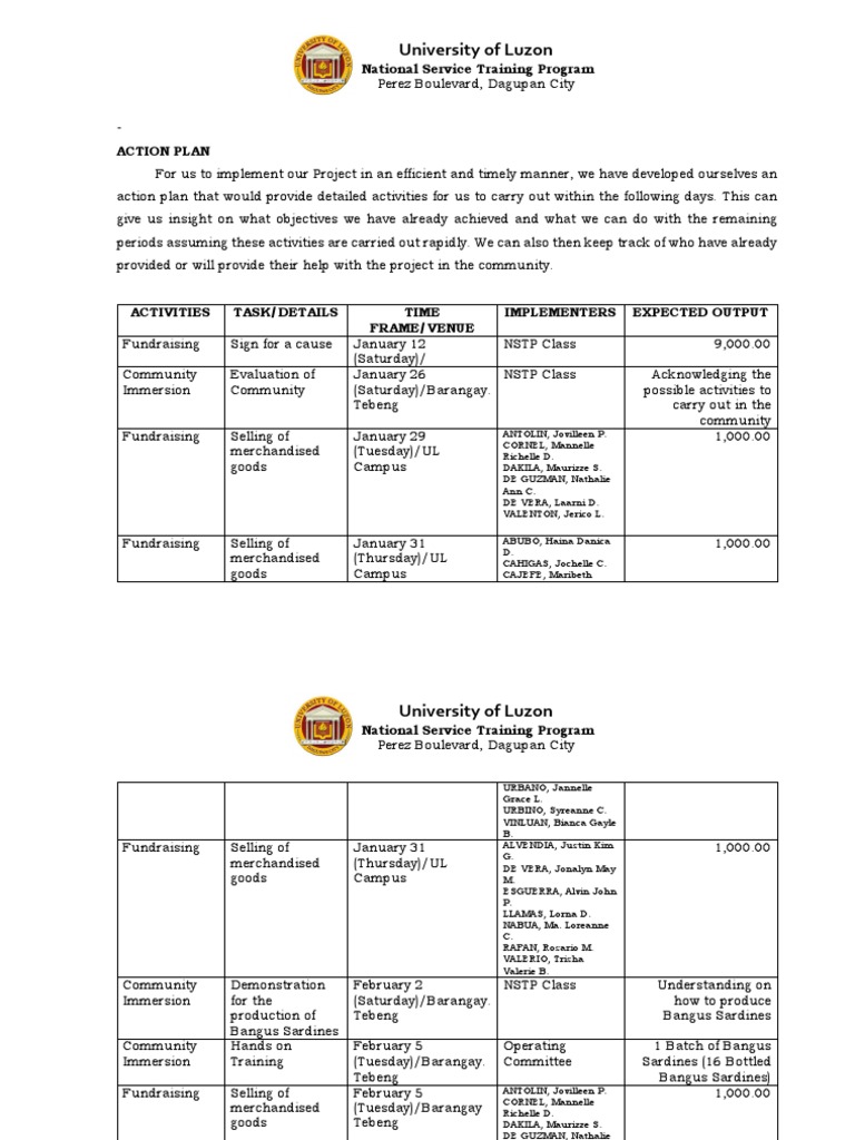 NSTP Action Plan | PDF | Business | Business Economics