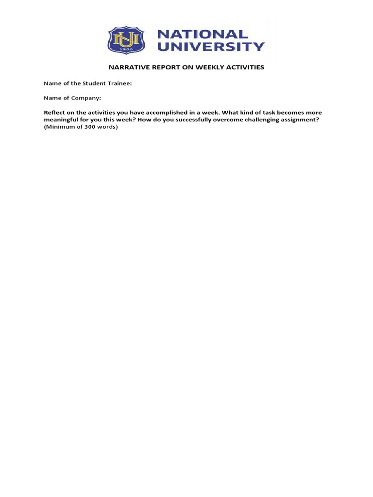 Weekly Narrative Report Example | PDF