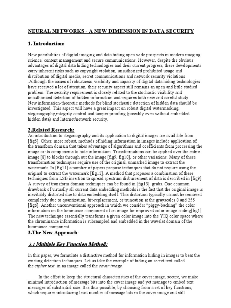 Neural Networks - A New Dimension in Data Security: Multiple Key Function Method | PDF | Areas ...