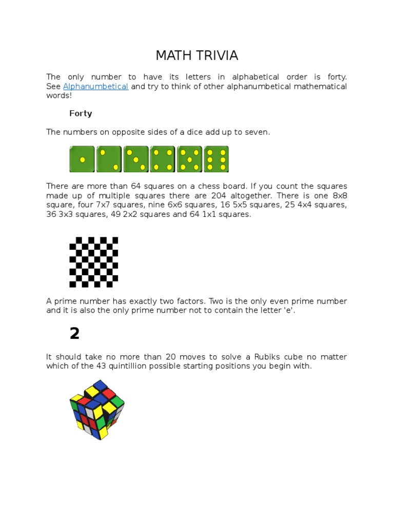 Math Trivia | PDF | Teaching Methods & Materials