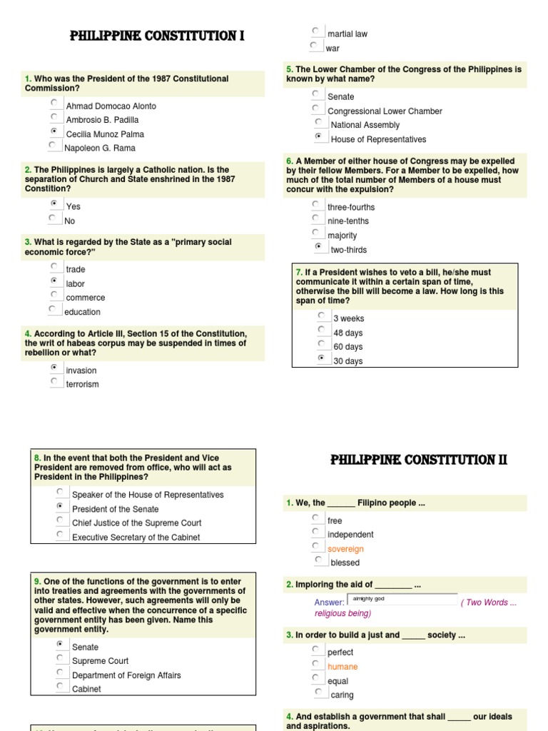 Phil Consti 20 QnA | PDF | President Of The Philippines | World Politics