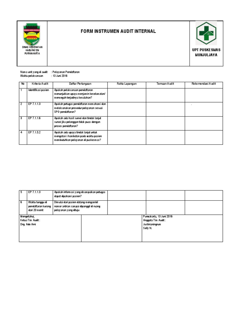 Form Instrumen Audit Internal | PDF