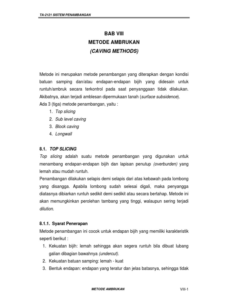 Metode Penambangan Ambruk: Top Slicing dan Sublevel Caving | PDF ...