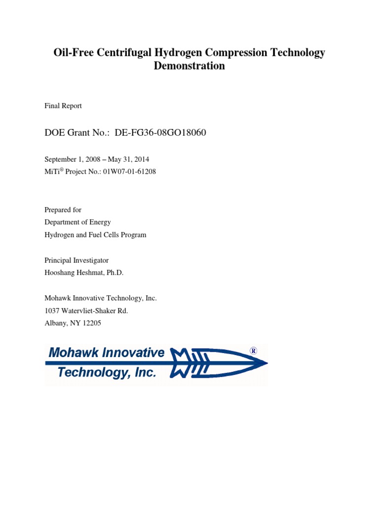 Oil-Free Centrifugal Hydrogen Compression Technology Demonstration ...