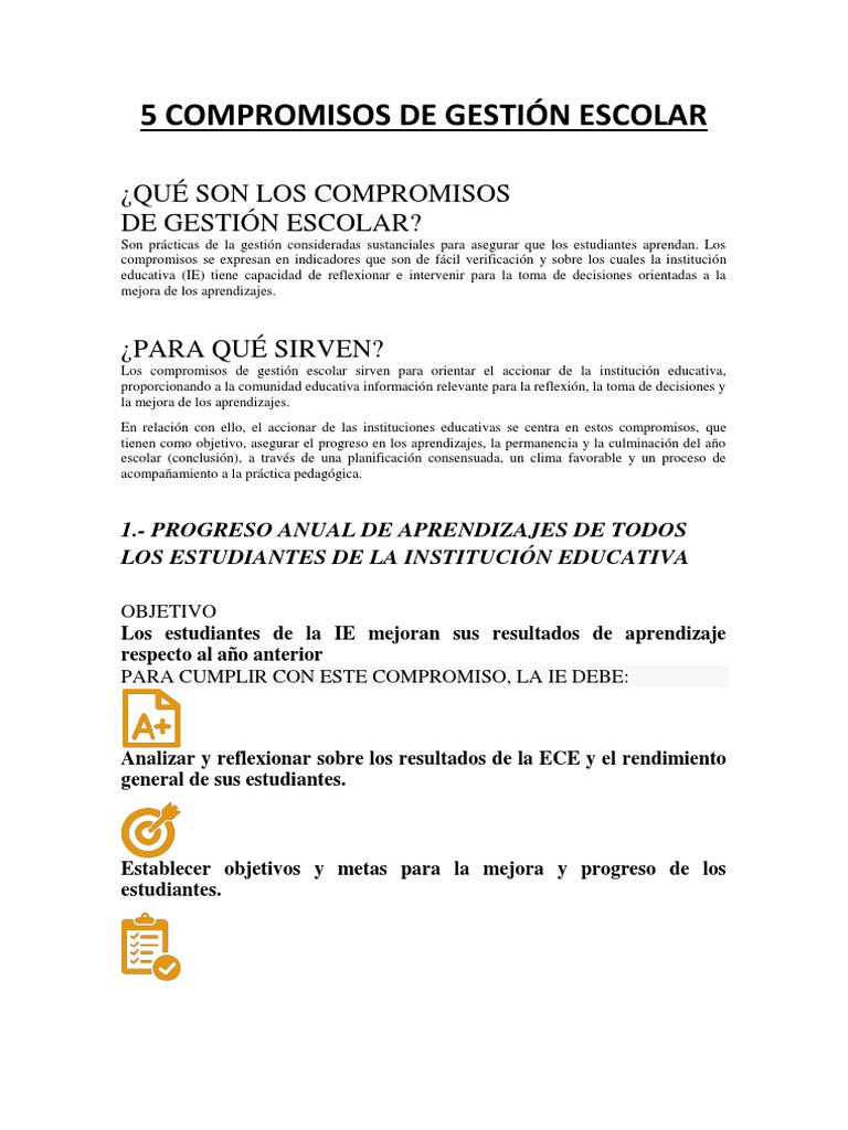 5 compromisos gestión escolar | PDF | Planificación | Modificación de comportamiento