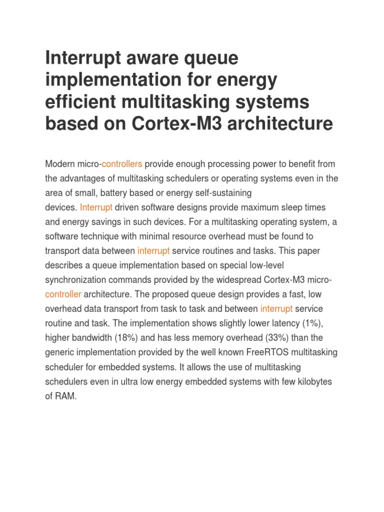Interrupt Aware Queue Implementation For Energy Efficient Multitasking Systems Based On Cortex ...