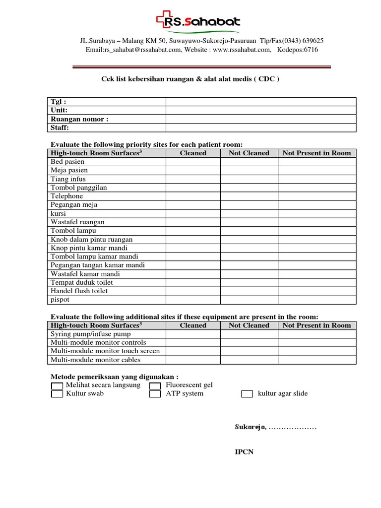 Environmental Cleaning Checklist10 28 2010 | PDF