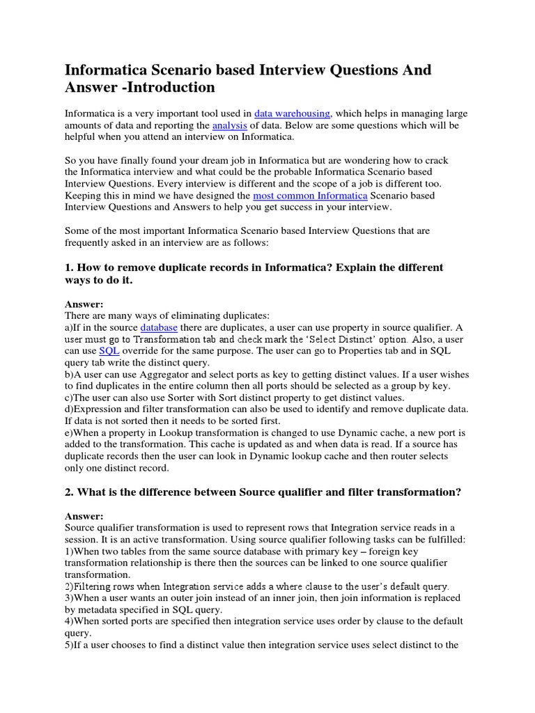 Informatica Scenario Based Interview Questions and Answer - Introduction | PDF | Databases | Data