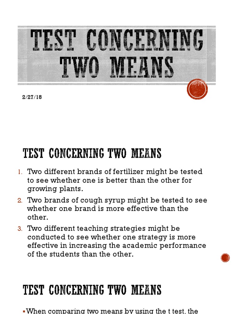 Chapter 5. Test Concerning Two Means PDF | Download Free PDF ...