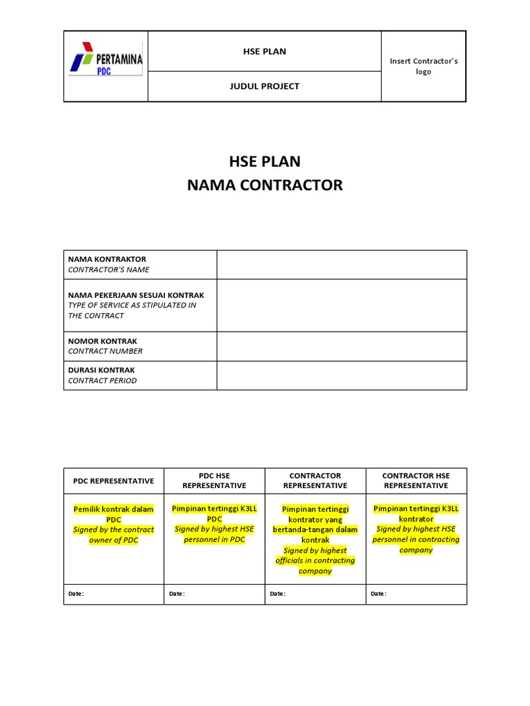 Hse Plan For Contractor PDC Format | PDF
