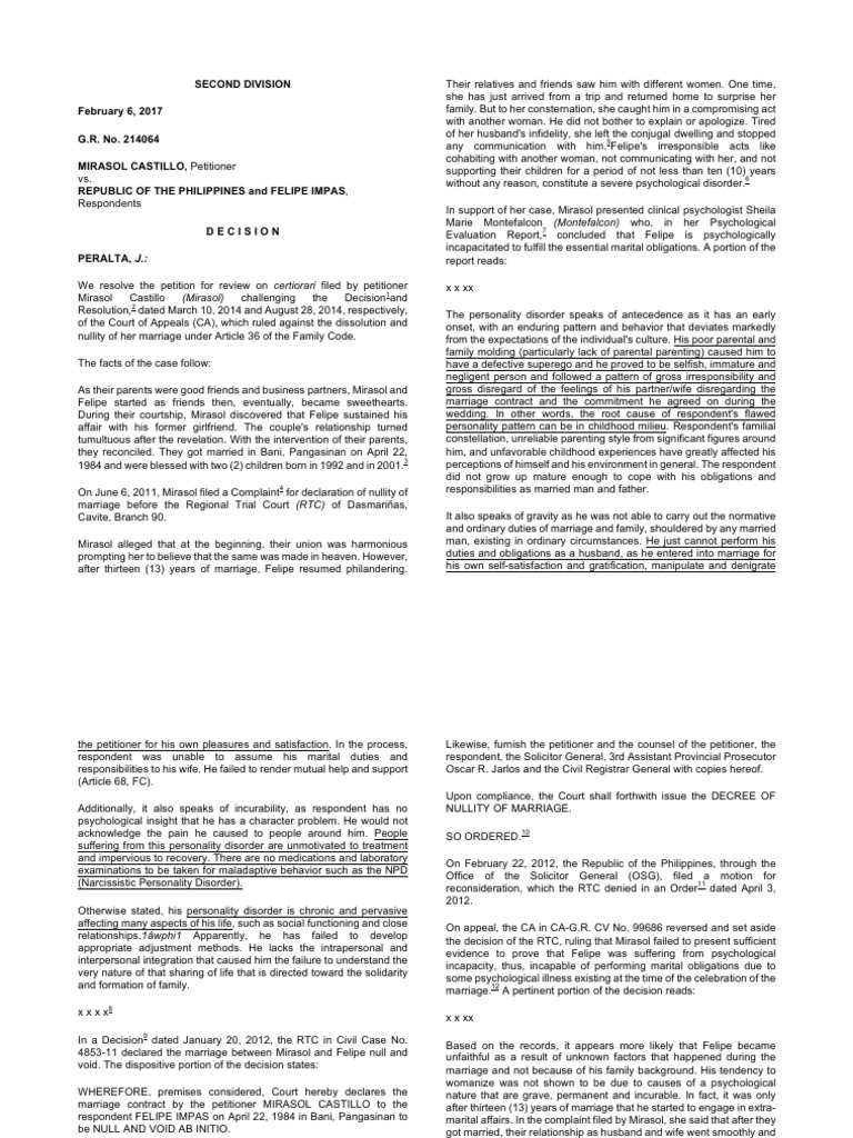 Mirasol Castillo v. RP | PDF | Marriage | Witness