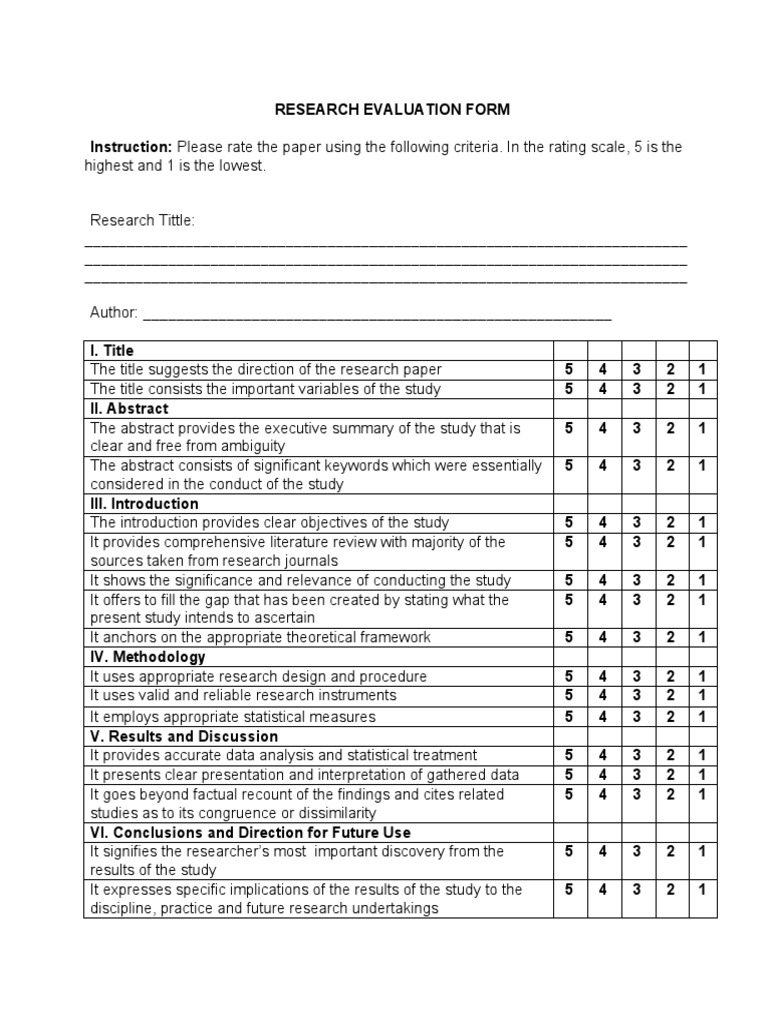 Research Paper Evaluation Form | PDF | Abstract (Summary) | Methodology