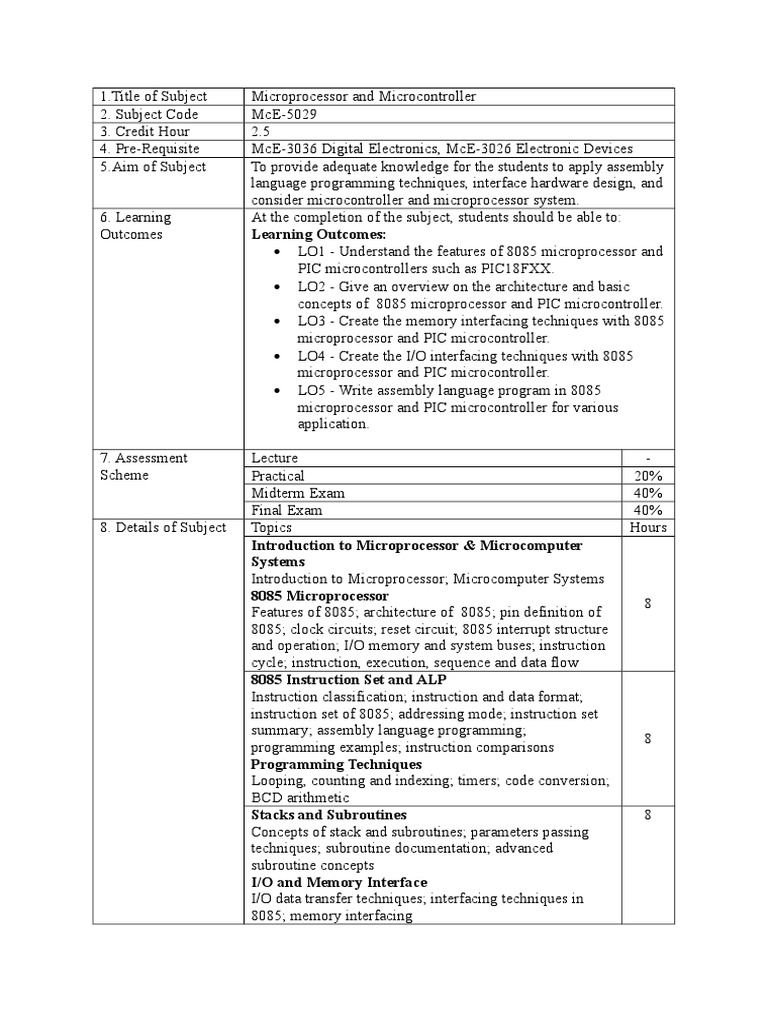 Outcomes For Microprocessor And Microcontroller 2017 New Pdf Assembly Language Microcontroller 3132