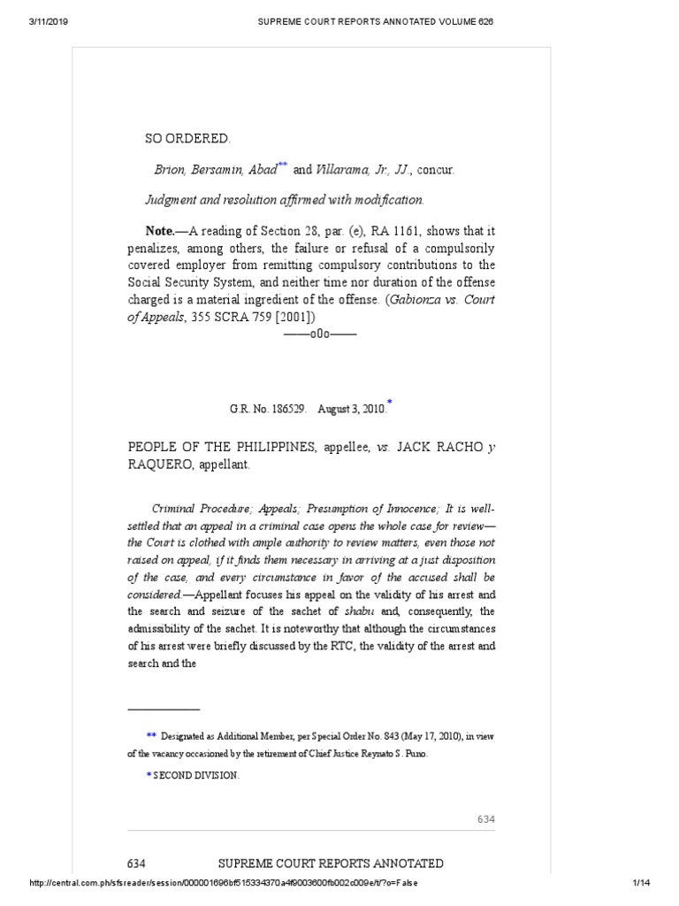 SCRA People V Racho | PDF | Search And Seizure | Search Warrant