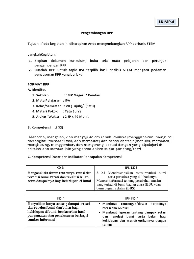 LK 3-Pengembangan RPP STEM | PDF