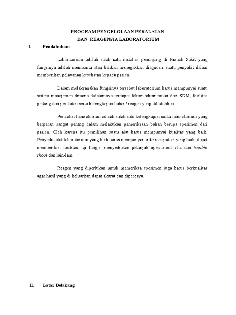 Program Peralatan Dan Reagen Laboratorium | PDF
