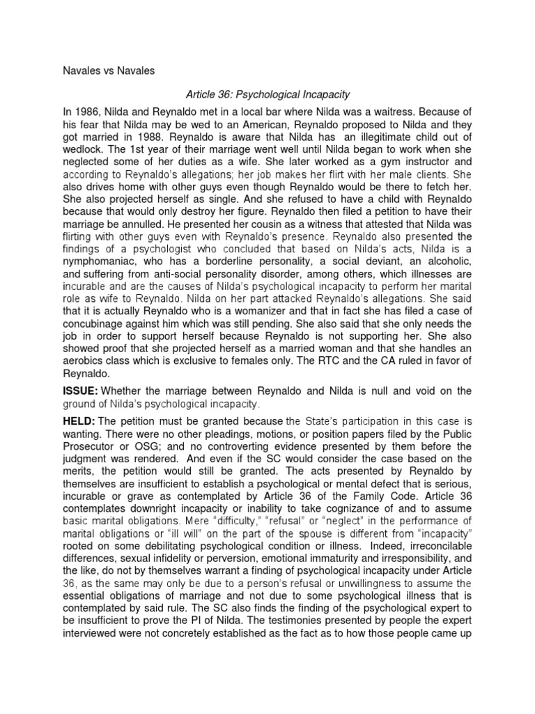 Article 36: Psychological Incapacity | PDF | Collective Agreement ...