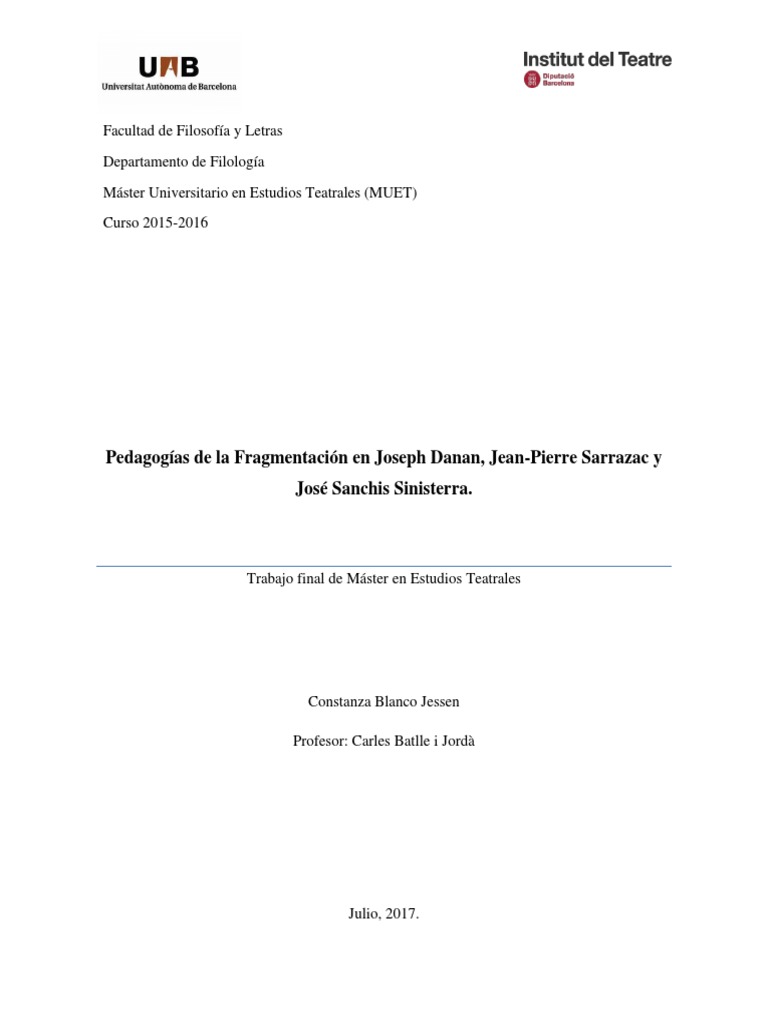 TFM Pedagogías de La Fragmentación en Joseph Danan, Jean-Pierre ...